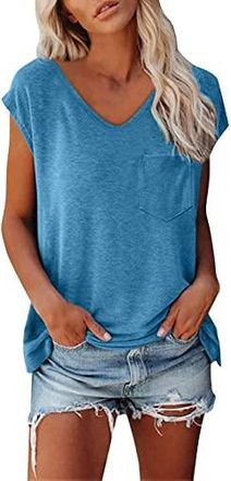 Generic Femmes Cap Sleeve T-Shirts À Manches Courtes Col en V Casual T-Shirts De Base Dété Lâches Hauts Tuniques De Base Tee Shirt Décontractée Sport Couleur 