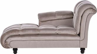 Beliani Chaiselongue Rechtsseitig Taupe Stoff mit Holzfüßen Gedrechselt Arm- & Rückenlehne Gesteppt Modern Récamiere Liegesofa Wohnzimmer Möbel