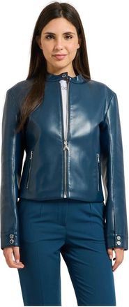 Patrizia Pepe Femme, Vestes, Bleu, Taille: 44 FR Coated Fabric Jacket