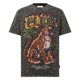 Philipp Plein T-Shirt Round Neck Ss Leopard - - Tops - Herren - Grau - XL