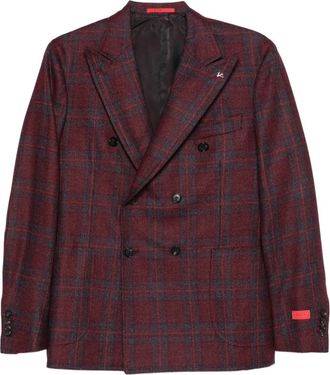 Isaia blazer croisé à carreaux - Rouge