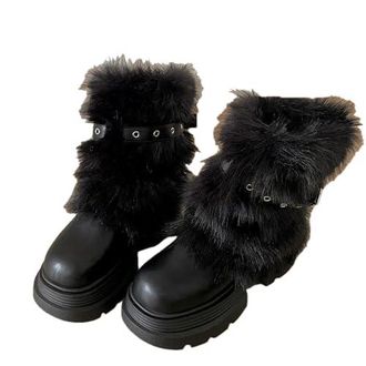 Generic JJDFW Bottes de neige &eacute;paisses dhiver pour femme Plateforme en fourrure Chaussures &agrave; talons hauts pour femme Solide Boucle de ceinture Chaud Furry Cot