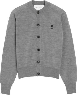 Ami Femme, Pulls, Gris, Taille: 40 FR Cardigan en maille de laine m&eacute;rinos