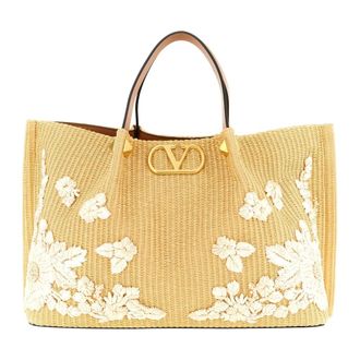Valentino Garavani Femme, Sacs, Beige, Taille: ONE Size Raffia Floral VLogo Tote Bag