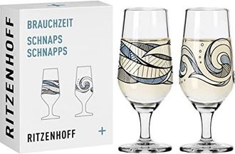 Ritzenhoff 3871003 Schnaps-Glas 40 ml 2er Set - Serie Brauchzeit Nr. 5 + 6 - Wasser-Motiv - rund, Blau und Grau - Made in Germany