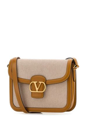 Valentino Garavani Mens Two-Tone Canvas And Leather 9to5 Shoulder Bag Naturaletobaccogoldencuir Borse A Tracolla