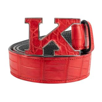Kiton Homme, Accessoires, Rouge, Taille: 115 CM Red Leather Crocodile Belt