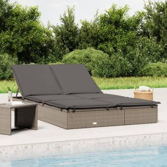 tidyard Sonnenliege 2er Set, Sonnenliege 2 Personen Rattan, Gartenliege Klappbar, Doppelliege Gartenm&ouml;bel Grau 201x55x20 cm