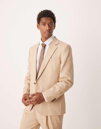 Asos Anzugjacke mit schmalem Schnitt aus hochwertigem 100%-igem Leinen in Steinbeige-Neutral