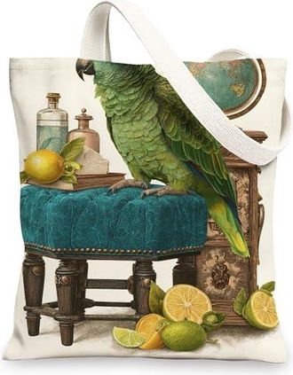 Generic Sac fourre-tout vintage en toile, motif oiseau tropical artistique, sacs de courses réutilisables, respectueux de lenvironnement, légers, lavables à l