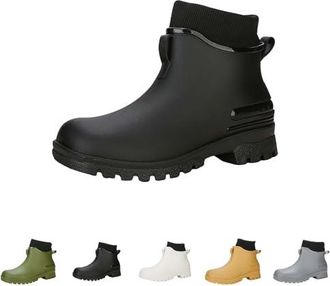 Generic Bottes de pluie en caoutchouc Chelsea pour femme avec doublure en peluche, bottines dhiver chaudes, imperm&eacute;ables, antid&eacute;rapantes pour le travail de la