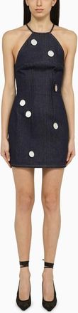 DAVID KOMA Blue denim mini dress with mirrors