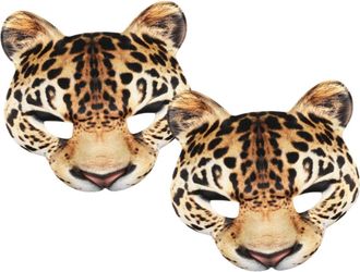 DOITOOL 2 Stück Gelbe Leoparden Halbgesichtsmasken aus Flexiblem Material mit Elastischem Band Verstellbare Tiergesichts Masken für Halloween Karneval Cosplay