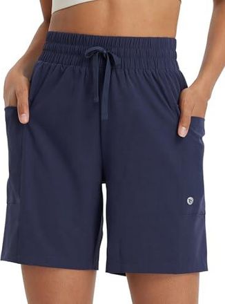 Baleaf Short de course pour femme avec poches cargo taille haute pour entraînement, randonnée, voyage, séchage rapide, UPF50+, bleu marine, XL