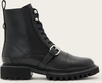 AllSaints Tori Schn&uuml;rstiefel aus Leder in Schwarz