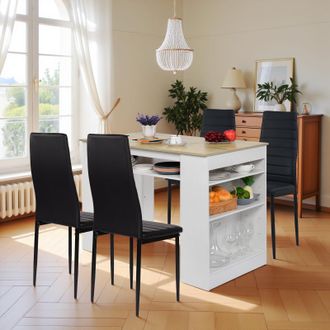 Eggree Esstisch mit 4 St&uuml;hlen Essgruppe, Bartisch Set, Schreibtisch mit AC-Steckdosen und USB-Anschl&uuml;ssen, 111cm K&uuml;chentisch mit 4 Ablagen f&uuml;r Wohnzimmer, K&uuml;