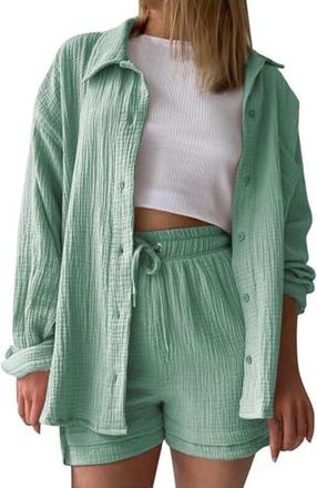 Generic Chemisier long en mousseline pour femme - Chemisier long surdimensionn&eacute; - L&eacute;ger et a&eacute;r&eacute; - Couleur unie - Chemise en coton et lin - Chemise &eacute;l&eacute;gante &agrave; 