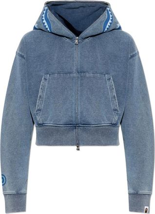 A Bathing Ape A Bathing Ape, Femme, Sweatshirts et sweats &agrave; capuche, Bleu, Taille: 40 FR Heavy Washed Shark Cropped Full Zip Sweat &agrave; capuche