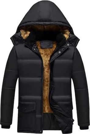 Generic Parka isol&eacute;e &agrave; capuche et col montant pour homme - Manteau dhiver thermique doubl&eacute; en polaire Sherpa, Noir, 4XL
