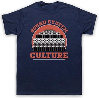 My Icon Art and Clothing Sound System Culture Jamaican Reggae Ska Music DJs T-Shirt des Hommes, Bleu Fonce, Medium