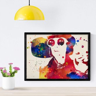 Nacnic Willy Wonka Poster mit Aquarelldesign. Mischung aus Aquarellstilbl&auml;ttern f&uuml;r die Innendekoration. A4-Gr&ouml;&szlig;e mit Rahmen