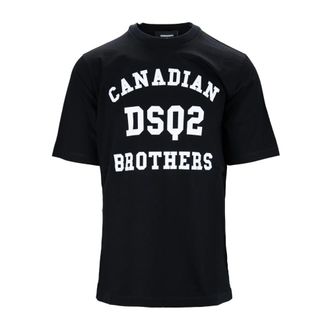 Dsquared2 Herren Bedrucktes Baumwoll-T-Shirt - - Tops - Herren - Schwarzk - S