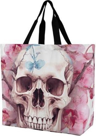 Generic Cr&acirc;ne Humain Et Fleurs Roses Sac Courses L&eacute;ger Sacs De Courses Imperm&eacute;able Sac A Main Femme Pour Universit&eacute; Gym Plage