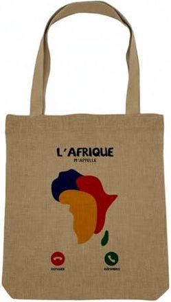Fabulous Sac Shopping Tote Bag Aspect Lin - LAfrique MAppelle Voyage Passion Culture Tourisme - Sac de Courses Toile Epaisse 360g Beige Naturel Cabas Port&eacute; Epa