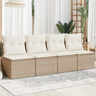 vidaXL Gartensofa mit Kissen 4-Sitzer Beige Poly Rattan - Vidaxl