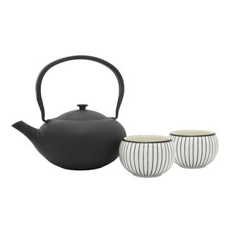 Bredemeijer Teekannen Set 3-teilig Gusseisen 1 Liter mit Porzellan-Tee-Becher