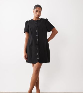 Forever New robe courte structur&eacute;e &agrave; manches bouffantes et boutonnage devant en noir