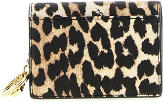 Ganni Leopard-Print Calf Hair Card Case - Beige