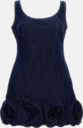 Self Portrait Mini-kleid Aus Indigo-denim Mit 3d-blumen
