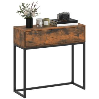 HOMCOM Konsolentisch Flurtisch mit Schublade, Beistelltisch im Industrie-Design mit Stahlrahmen, Ausstellungstisch f&uuml;r Flur Wohnzimmer, 80 x 30 x 76 cm, Rust