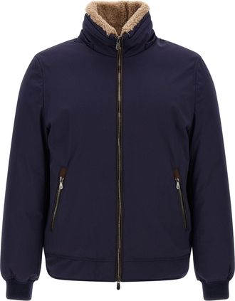 Brunello Cucinelli Shearling-Lined Hooded Padded Jacket - Navy