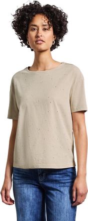 Street One Damen A323344 T-Shirt mit Dekosteinen, Coastal Beige, 34