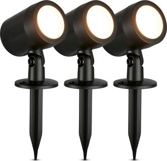 Briloner 3er Set LED Strahler Außen mit Stecker, Spritzwasserschutz, warmweiße Lichtfarbe, Außenlampe, Gartenbeleuchtung, Gartenlampen für draußen, Pflanzenlam
