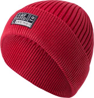 Camp David Herren Strickm&uuml;tze Stone Washed mit Label Patch Royal Red, None