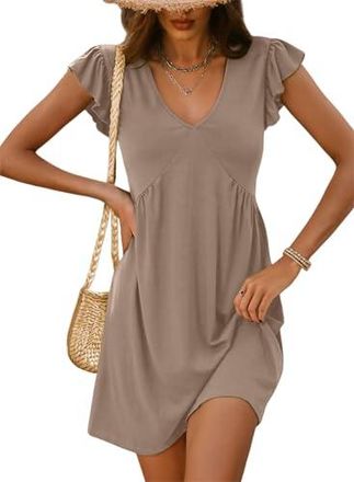 Generic Robe de plage d&eacute;contract&eacute;e &agrave; manches courtes et col en V profond pour femme, kaki, XL