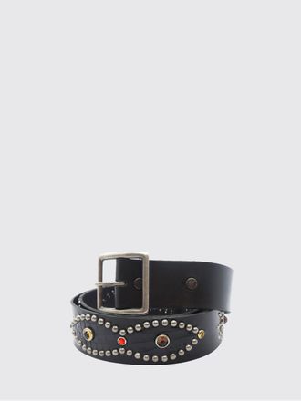HTC Ceinture en cuir noir avec broderies et boucle en m&eacute;tal