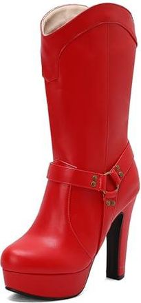 Generic Eestfy Bottes de Ville Mi-Mollet &agrave; Plateforme Talon &Eacute;pais Courroie Ceinture Bottes Habill&eacute;es de Mode Bottes &agrave; Talons Style Rue pour Trajet Quotidien e