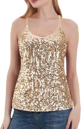 Generic D&eacute;bardeur Femme Maillot De Corps Haut Femme de soir&eacute;e Brillant avec Finitions paillet&eacute;es Bretelles d&eacute;licates et esth&eacute;tique Festive