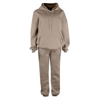 Generic Ensemble 2 pi&egrave;ces de v&ecirc;tements de sport pour femme - Automne - En velours - Couleur unie - Manches longues - Avec poche - Jogging &agrave; capuche, kaki, XXL