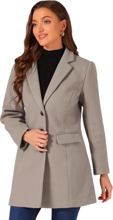 Allegra K Damen Wollmantel Revers Knopfleiste Wintercoat Mantel Dunkle Br&auml;unung S