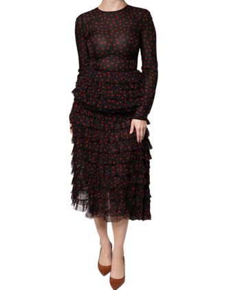 Dolce & Gabbana Womens Black Red Polka Dot Silk Layered Midi Dress And