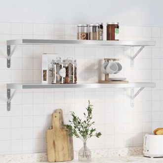vidaXL Wandregale 2 Stk. 100x30x3 cm Silbern Edelstahl vidaXL
