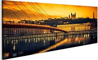 Islandburner Tableau, Tableaux sur toile Vue de la Sa&ocirc;ne au coucher du soleil Lyon France Poster, Impression, Cadeau MYV