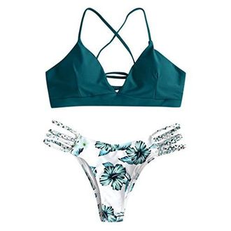 Generic Ensemble bikini push-up deux pi&egrave;ces pour femme - Dos nu - Taille haute - Triangle - Rembourr&eacute; - V&ecirc;tements de vacances pour femmes, Vert, M