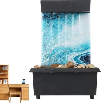 Generico Fontaine &agrave; LED - D&eacute;coration dint&eacute;rieur - Fontaine de table Relax avec pierres de rivi&egrave;re, fontaine &agrave; cascade de m&eacute;ditation avec lumi&egrave;re LED pour chamb