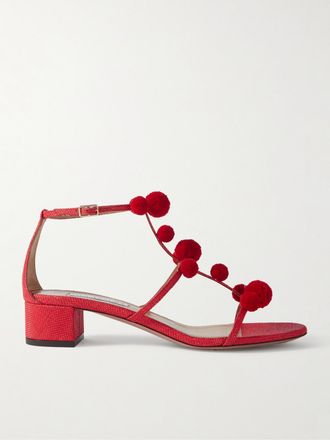 Aquazzura Sandales En Raphia &Agrave; Pompons Fiesta 35 - Rouge